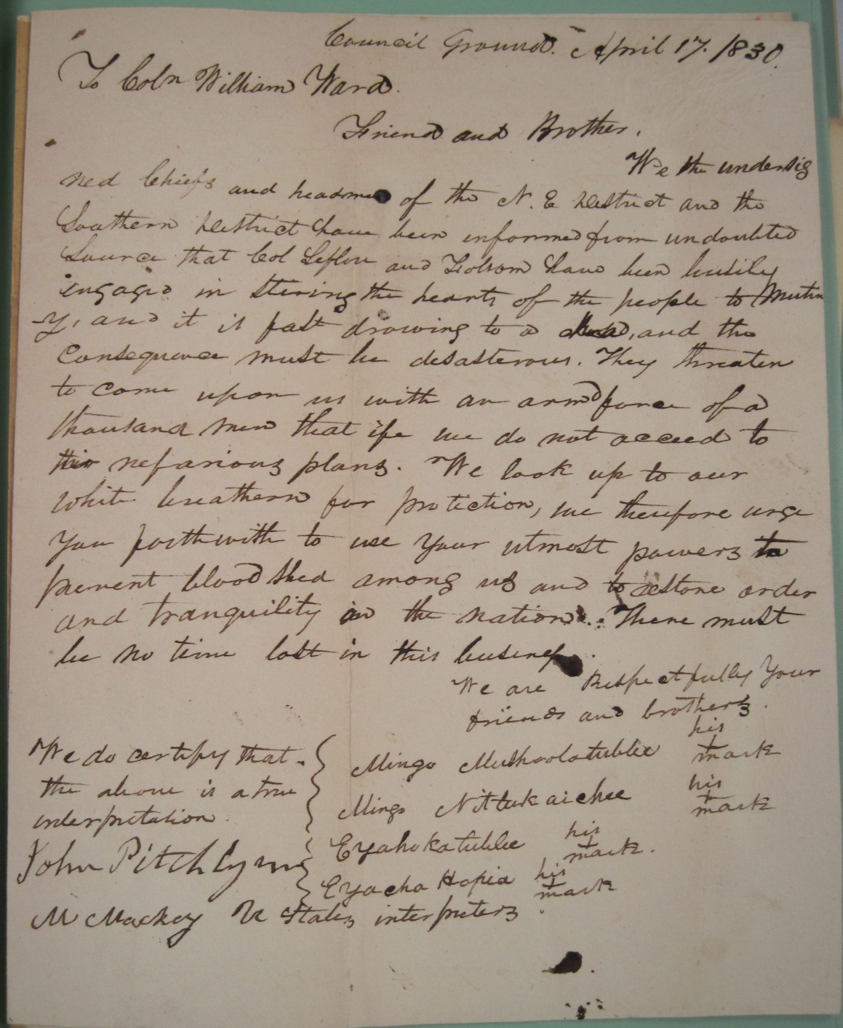 Mushulatubbe et al. to William Ward, April 17, 1830 - The Papers of ...